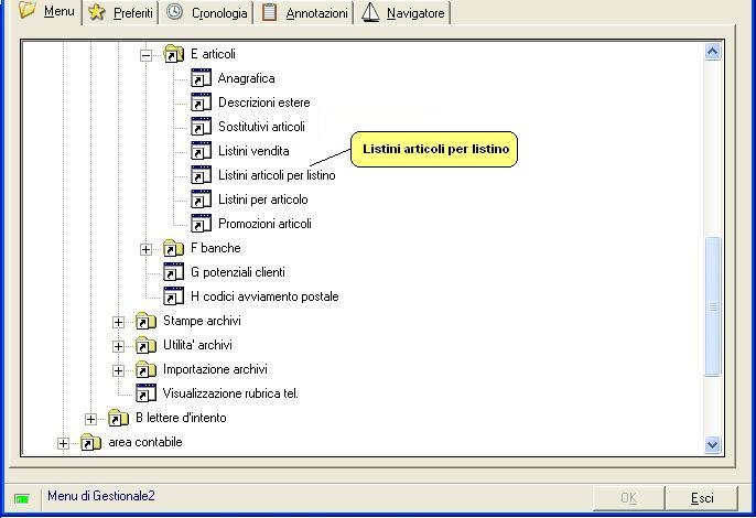 Listini articoli per listino